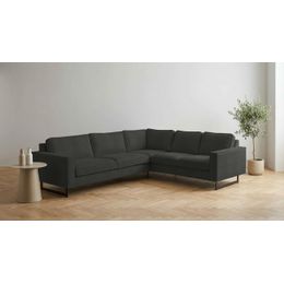 Ecksofa Home Affaire "Pinto, XXL, 250/290 cm, langer Schenkel, Ottomane", schwarz (onyx), B:290cm H:85cm T:250cm, 90% Polyester, 10% Nylon, Sofas, Ecksofa, Cord, Chenille, Lederoptik, mit Keder, Metallf&uuml;&szlig;e, Wellenunterfederung