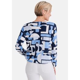 STOOKER WOMEN Damen Langarmshirt "CALLA Print Langarmshirt"blau elements aop, Gr. L, Feinstrick, 95% Polyester, 5% Elasthan, Shirts, Regular Fit