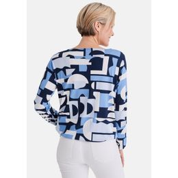 STOOKER WOMEN Damen Langarmshirt "CALLA Print Langarmshirt"blau elements aop, Gr. M, Feinstrick, 95% Polyester, 5% Elasthan, Shirts, Regular Fit