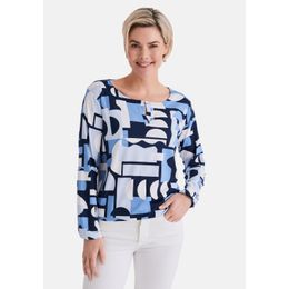 STOOKER WOMEN Damen Langarmshirt "CALLA Print Langarmshirt"blau elements aop, Gr. S, Feinstrick, 95% Polyester, 5% Elasthan, Shirts, Regular Fit
