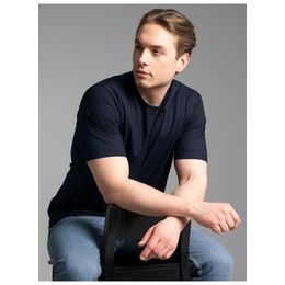 TRIGEMA Herren T-Shirt "TRIGEMA T-Shirt mit Knopfleiste DELUXE Baumwolle", blau, Gr. 4XL, Single Jersey, 100% Baumwolle, Shirts