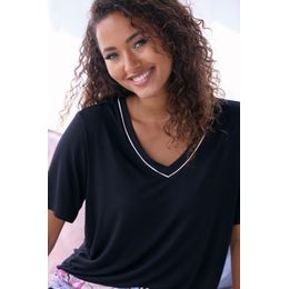 Lascana Damen Pyjama, Gr. 40, rosa, Single Jersey, Obermaterial: 50% Baumwolle, 45% Viskose, 5% Elasthan, gebl&uuml;mt, Homewear-Sets, mit sch&ouml;nem