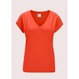 Madeleine Mode MADELEINE Damen Kurzarmshirt "Shirt Zeitloses Blusenshirt mit V-Ausschnitt", schwarz, Modern, Gr. 38, Obermaterial: 95% Viskose CV. 5% Elasthan EL.,