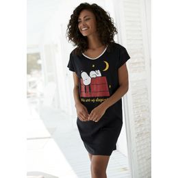 PEANUTS Damen Nachthemd, Gr. 32, schwarz, Single Jersey, Obermaterial: 100% Baumwolle, bedruckt, Kleider, mit Snoopy Druckmotiv