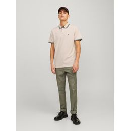 Jack & Jones JACK & JONES Herren Poloshirt "JJEPAULOS Poloshirt mit klassischem Kragen und figurbetonter Form", grau, Gr. XS, unifarben mit Farbeinsatz, Piqu&eacute;,