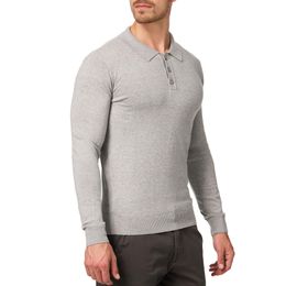 INDICODE Herren Polokragenpullover "INBarner", grau, Gr. S, meliert, unifarben, Strick, Obermaterial: 80% Baumwolle, 20% Polyester, Pullover