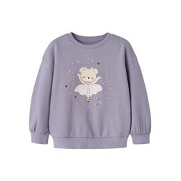 name it M&auml;dchen Sweatshirt "NMFVALONA LS LONG RLX SWEAT BRU"lavender gray print:ballerina bear, Gr. 116, bedruckt, Sweatware, Obermaterial: 100%