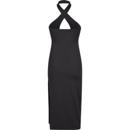 Urban Classics Damen Shirtkleid "Urban Classics Ladies Crossed Neckholder Dress", schwarz, Gr. XL, unifarben, 94% Polyamid, 6% Elasthan, Kleider