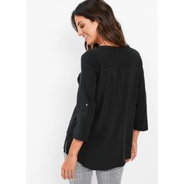 bonprix Damen Tunika, schwarz, Gr. 38, Obermaterial: 100% Viskose, Tuniken, figurumspielende Passform, mit langem Arm, mit eingelegten Falten