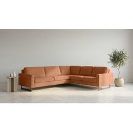 Ecksofa Home Affaire "Pinto, XXL, 250/290 cm, langer Schenkel, Ottomane", brick rot, B:290cm H:85cm T:250cm, 100% Polyester, Sofas, Ecksofa, Cord, Chenille, Lederoptik, mit Keder, Metallf&uuml;&szlig;e, Wellenunterfederung