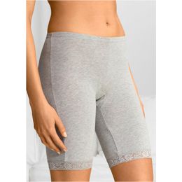 Lange Unterhose bonprix, Damen, Gr. 36/38 (S), 3 Stk., kreidebeige, hellgrau meliert, Jersey, Obermaterial: 95% Baumwolle, 5% Elasthan. Spitze: 85% Polyamid, 15% Elasthan, meliert, unifarben, figurbetont, Unterhosen Lange Unterhose, Radlerpants aus Baumwoll-Jersey mit Spitzenkante
