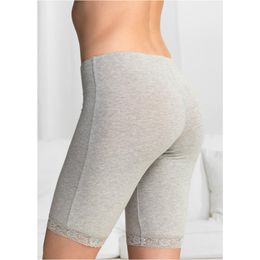 bonprix Damen Lange Unterhose, Gr. 60kreidebeige, hellgrau meliert, Jersey, Obermaterial: 95% Baumwolle, 5% Elasthan. Spitze: 85% Polyamid, 15%
