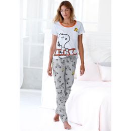 PEANUTS Damen Pyjama, Gr. 40, grau, Single Jersey, Obermaterial: 100% Baumwolle, bedruckt, Basic, Homewear-Sets, mit Snoopy und Woodstock Druck