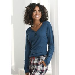 s.Oliver Damen Pyjamaoberteil, Gr. 36, blau, Feinripp, Obermaterial: 63% Polyester, 33% Viskose, 4% Elasthan, unifarben, Basic, Shirts, aus geripptem