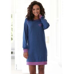 Damen Nachthemd, VIVANCE DREAMS BY LASCANA, Gr. 32, blau, Single Jersey, Obermaterial: 60% Baumwolle, 40% Polyester, kontrastfarbene Details,