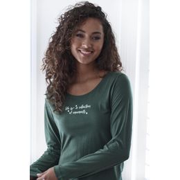 s.Oliver Damen Pyjamaoberteil, Gr. 44, gr&uuml;n, Single Jersey, Obermaterial: 50% Baumwolle, 50% Viskose, unifarben, Shirts, mit Frontdruck