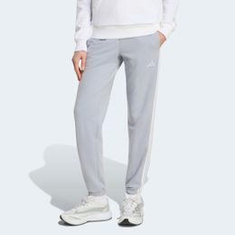 Damen Sporthose "ESSENTIALS 3-STREIFEN FRENCH TERRY CUFFED"halo silber, wei&szlig;, normal, gr., Gr. XXL, adidas Sportswear, Obermaterial: 55% Baumwolle,