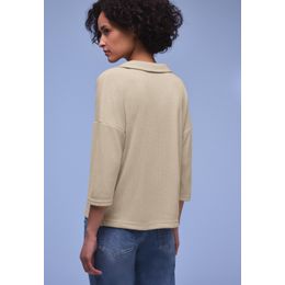 Street One Damen 3/4-Arm-Shirt, beige, Gr. 42, unifarben, Jersey, Obermaterial: 50% Viskose, 47% Polyester, 3% Elasthan, Shirts, mit Polokragen und