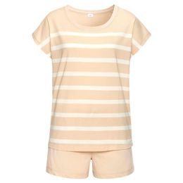 s.Oliver Damen Shorty, Gr. 40, beige, Single Jersey, Obermaterial: 60% Baumwolle, 40% Polyester, gestreift, unifarben, Homewear-Sets, mit