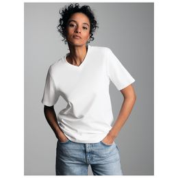 TRIGEMA Damen T-Shirt "TRIGEMA V-Shirt DELUXE Baumwolle", wei&szlig;, Basic, Gr. L, Single Jersey, 100% Baumwolle, Shirts