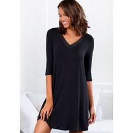 Lascana Damen Nachthemd, Gr. 36, schwarz, Single Jersey, Obermaterial: 95% Viskose, 5% Elasthan, unifarben, Kleider, mit Spitzendetails