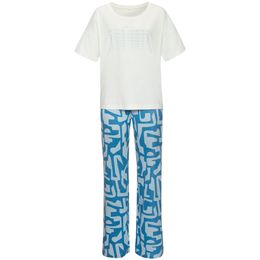 s.Oliver Damen Pyjama, Gr. 40, blau, Single Jersey, Obermaterial: 50% Baumwolle, 50% Viskose, gemustert, Homewear-Sets, mit grafischem Print