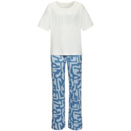 s.Oliver Damen Pyjama, Gr. 48, blau, Single Jersey, Obermaterial: 50% Baumwolle, 50% Viskose, gemustert, Homewear-Sets, mit grafischem Print