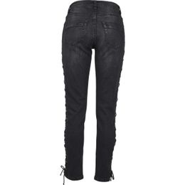 Urban Classics Damen Bequeme Jeans "Urban Classics Damen Ladies Denim Lace Up Skinny Pants", schwarz, Gr. 27, unifarben, 98% Baumwolle, 2% Elasthan,
