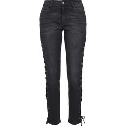 Urban Classics Damen Bequeme Jeans "Urban Classics Damen Ladies Denim Lace Up Skinny Pants", schwarz, Gr. 28, unifarben, 98% Baumwolle, 2% Elasthan,