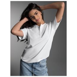 TRIGEMA Damen T-Shirt "TRIGEMA T-Shirt mit Knopfleiste DELUXE Baumwolle", wei&szlig;, Gr. L, Single Jersey, 100% Baumwolle, Shirts
