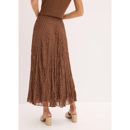 bonprix Damen Plisseerock, braun, Gr. 52, Crashoptik, gepunktet, Chiffon;Crash;Web, Obermaterial: 100% Polyester. Futter: 100% Polyester, R&ouml;cke, mit