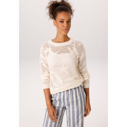 Aniston CASUAL Damen Strickpullover, wei&szlig;, Gr. 46, unifarben, Strick, Obermaterial: 100% Baumwolle, Pullover, im trendigen Ajour-Muster mit