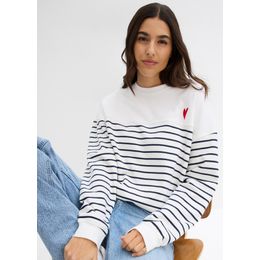 bonprix Damen Sweatshirt, wei&szlig;, Gr. 40, geringelt, gestreift, Sweatware, Obermaterial: 60% Baumwolle, 40% Polyester, Sweatshirts, Oversize Passform,