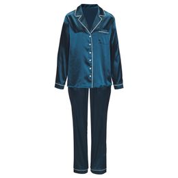 s.Oliver Damen Pyjama, Gr. 36, blau, Webqualit&auml;t;Satin, Obermaterial: 95% Polyester, 5% Elasthan, unifarben mit Farbeinsatz, Homewear-Sets, mit
