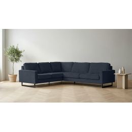 Ecksofa Home Affaire "Pinto, XXL, 250/290 cm, langer Schenkel, Ottomane", blau (rauchblau), B:290cm H:85cm T:250cm, Luxus-Microfaser in Lederoptik(100% Polyester);Cord (92% Polyester, 8% Polyamide), Sofas, Ecksofa, Cord, Chenille, Lederoptik, mit Keder, Metallf&uuml;&szlig;e, Wellenunterfederung