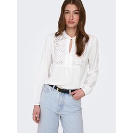 Only Damen Langarmbluse "ONLLENNYO LS EMBROID V-NECK TOP NOOS WVN"hellwei&szlig;, Gr. M, unifarben, Web, Obermaterial: 100% Viskose, Blusen