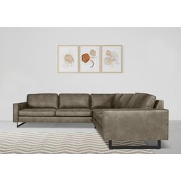 Ecksofa Home Affaire "Pinto, XXL, 250/290 cm, langer Schenkel, Ottomane", grau (taupe), B:290cm H:85cm T:250cm, Luxus-Microfaser in Lederoptik(100% Polyester);Cord (92% Polyester, 8% Polyamide), Sofas, Ecksofa, Cord, Chenille, Lederoptik, mit Keder, Metallf&uuml;&szlig;e, Wellenunterfederung