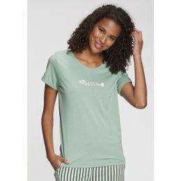 s.Oliver Damen Pyjamaoberteil, Gr. 40, gr&uuml;n, Single Jersey, Obermaterial: 50% Baumwolle, 50% Viskose, unifarben, Basic, Shirts, mit kleinem Frontprint