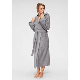 Damenbademantel OTTO HOME, L:125cm, grau, Walkfrottee, Hausm&auml;ntel, "Livia, ideal f&uuml;r Sauna & Spa, Hotelbademantel", gemusterter Bord&uuml;re, langer