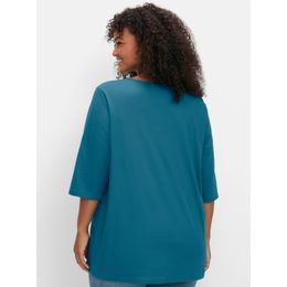 sheego Damen 3/4-Arm-Shirt "3/4-Arm-Shirt", blau, Gr. 56, unifarben, 100% Baumwolle, Shirts