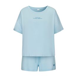 s.Oliver Damen Shorty, Gr. 44, blau, Single Jersey, Obermaterial: 50% Baumwolle, 50% Viskose, Homewear-Sets, mit kleinem Frontprint