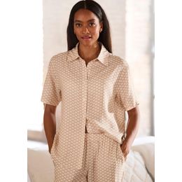 Lascana Damen Pyjamaoberteil, Gr. 38, beige, Web, Obermaterial: 100% Viskose, gemustert, Shirts, mit edlem Allover-Druck