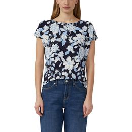 Kurzarmshirt s.Oliver, Damen, Gr. 38, navy aop, Jersey, Obermaterial: 95% Viskose, 5% Elasthan, gemustert, normal h&uuml;ftbedeckend, Rundhals, abgesteppte Kante, Shirts, Sommershirt mit grafischem Muster