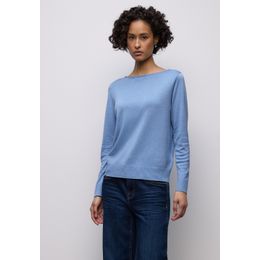 Longpullover Street One, Damen, Gr. 40, bonnet blau meliert, Stoff, 86% Viskose, 14% Polyester, unifarben, comfort fit normal, U-Boot-Ausschnitt, B&uuml;ndchen, Pullover Longpullover, mit Strick-Detail