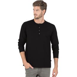 TRIGEMA Herren Longsleeve "TRIGEMA Langarmshirt mit Knopfleiste", schwarz, Gr. XXL, Single Jersey, 100% Baumwolle, Shirts