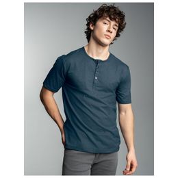 TRIGEMA Herren T-Shirt "TRIGEMA T-Shirt mit Knopfleiste DELUXE Baumwolle", blau, Gr. XXXL, Single Jersey, 100% Baumwolle, Shirts