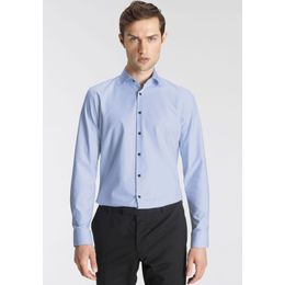OLYMP Herren Businesshemd "No. Six super slim", blau, Gr. 38, Jersey, Obermaterial: 64% Baumwolle, 27% Polyester, 9% Elasthan, Hemden, Jersey-Hemd