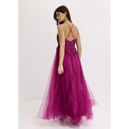 bonprix Damen Abendkleidfuchsia, festlich, Gr. 52, Web, Obermaterial: 100% Polyester. Futter: 100% Polyester. Spitze: 100% Polyester, Kleider, f&uuml;r