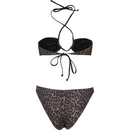 Urban Classics Damen B&uuml;gel-Bikini "Urban Classics Damen Ladies AOP Hot V Bikini", braun, Gr. XS, 85% Polyester, 15% Elasthan, Bikini-Sets