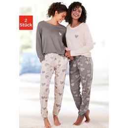 Damen Pyjama, VIVANCE DREAMS BY LASCANA, Gr. 40, rosa, Single Jersey, Obermaterial: 60% Baumwolle, 40% Polyester, gemustert, Basic, Homewear-Sets,